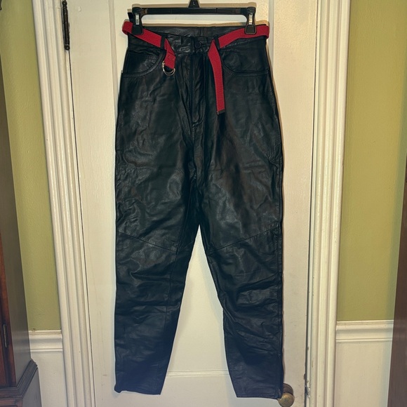 Wilson | Pants & Jumpsuits | Wilson Black Leather Pants With Red Belt ...